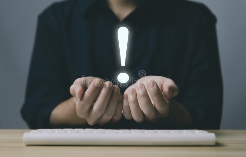 Businessman Hand Showing Exclamation Point Business Development Ideas ...