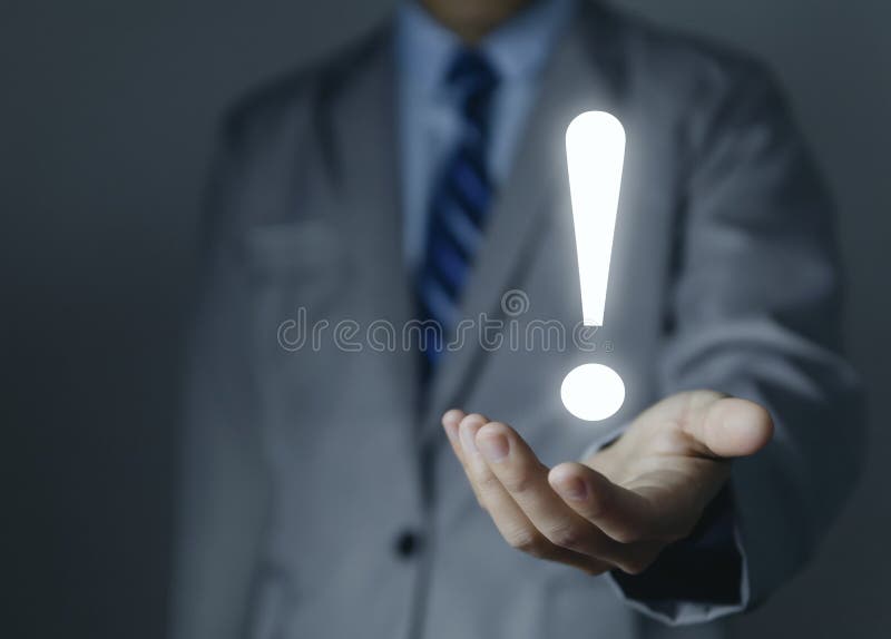 Businessman Hand Showing Exclamation Point Business Development Ideas ...