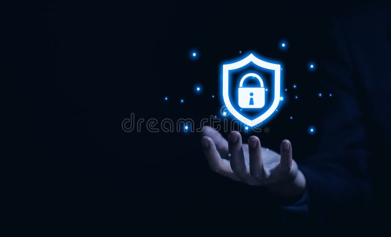 Businessman Hand Showing Shield Icon with Lock Sign. Computer Password ...