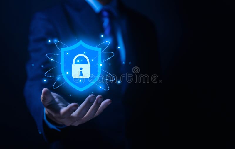 Businessman Hand Showing Shield Icon with Lock Sign Computer Password ... Businessman Hand Showing Shield Icon with Lock Sign Computer Password ...