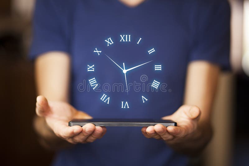 Businessman Hand Tablet with Clock in Screen Stock Photo - Image of ...