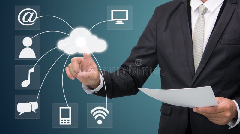Businessman Hand Touch Cloud Computing Concept Stock Image - Image of ...