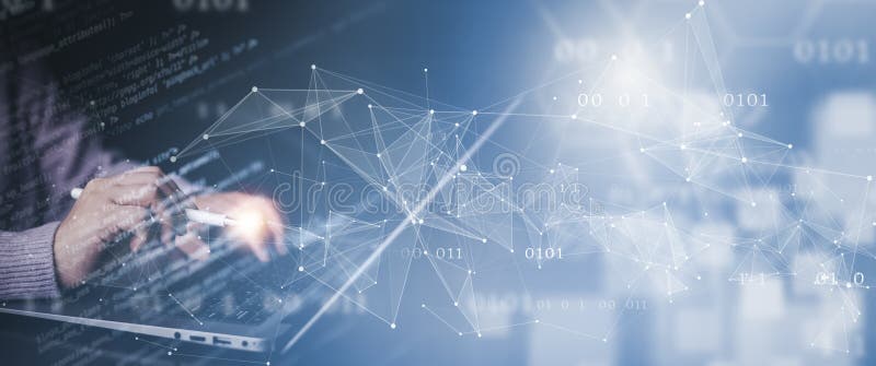 Businessman Hand Touch with Code Html and Programming on Screen Laptop,Programmer Development ...