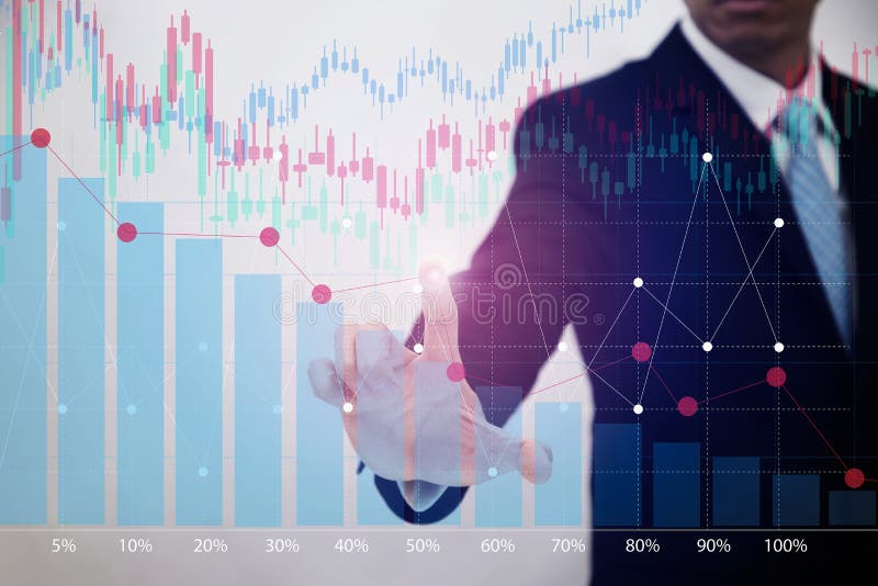 Businessman Hand Touch Line Virtual Chart Business on Touch Screen ...