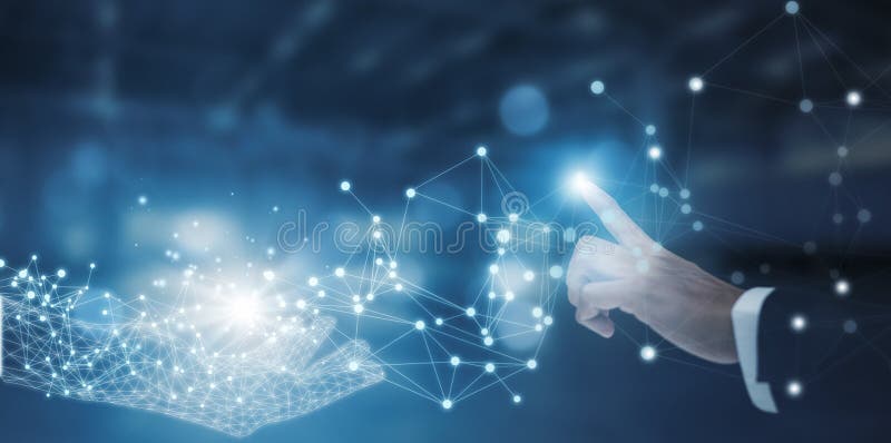 Businessman Hand Touch Line Virtual Connect with Hand Graphic ...