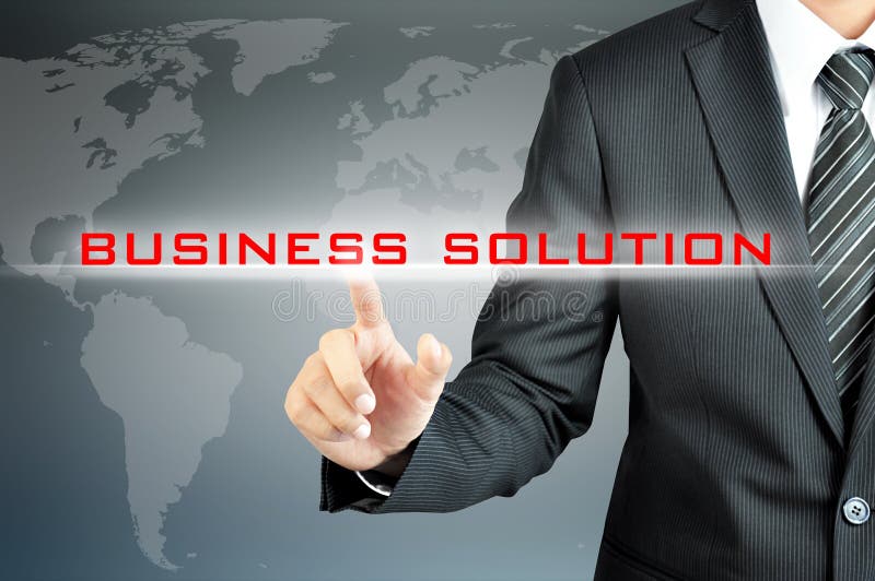 Businessman Hand Touching BUSINESS SOLUTION Sign Stock Image - Image of ...