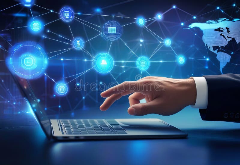 Businessman Hand Touching of Digital Data Network Transformation for ...