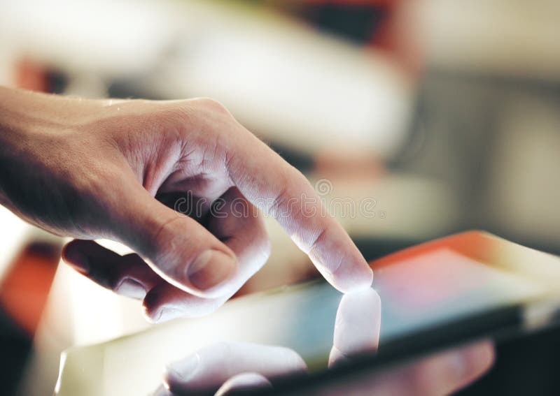 Businessman Hand Touching Digital Touch Pad Stock Image - Image of ...