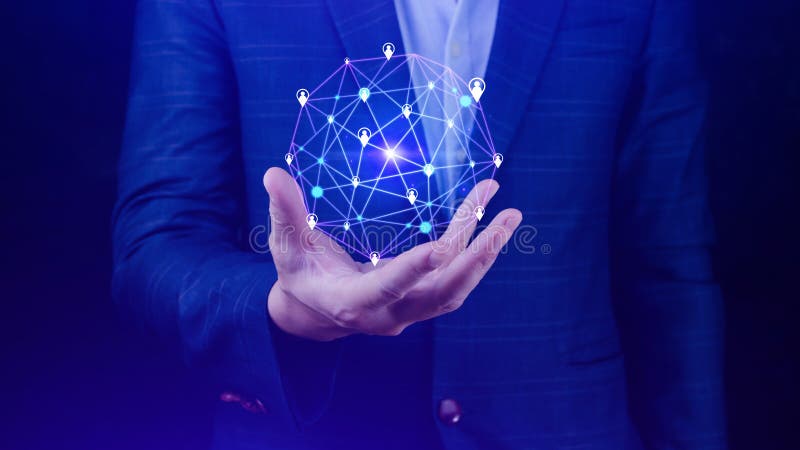 Businessman Hand Touching Global Infrastructure Network on Virtual ...