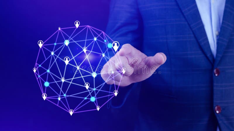 Businessman Hand Touching Global Infrastructure Network on Virtual ...