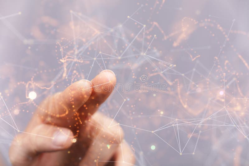 Businessman Hand Touching Network Lines- Communication and Networking ...