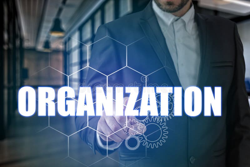 Businessman Hand Touching ORGANIZATION Point, Network Connection Stock ...