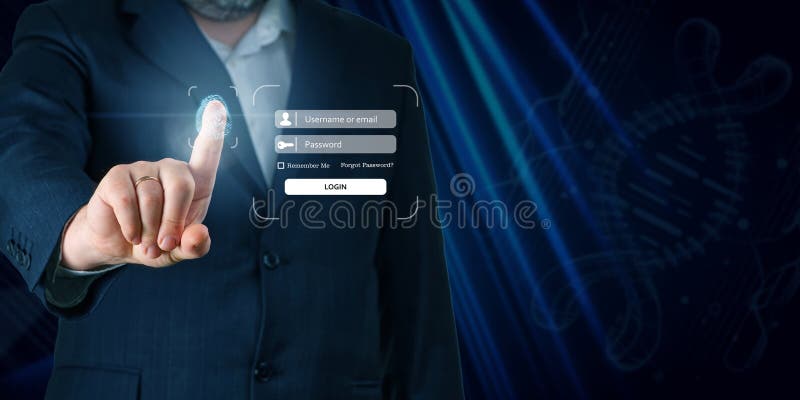Businessman Hand Touching Screen To Login. Enter Username, Password for ...