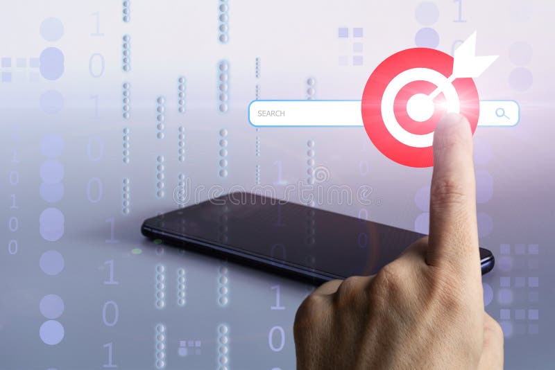 Businessman Hand Touching Search Bar of Internet Browser. Search Target ...