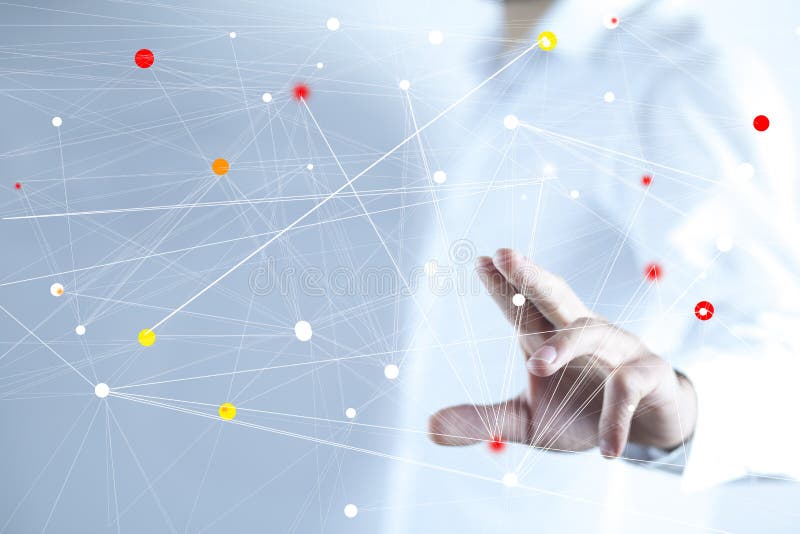 Businessman Hand Touching Virtual Screen Stock Image - Image of virtual ...