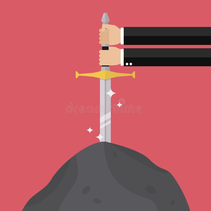 Businessman Hand Try To Pull Sword from Stone Stock Vector ...