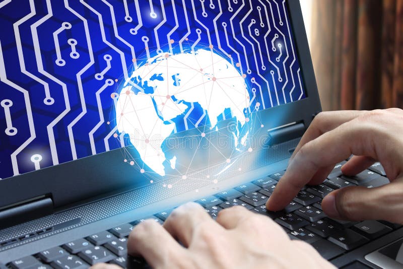 Businessman Hand Use Laptop Computer, Internet Concept of Global ...