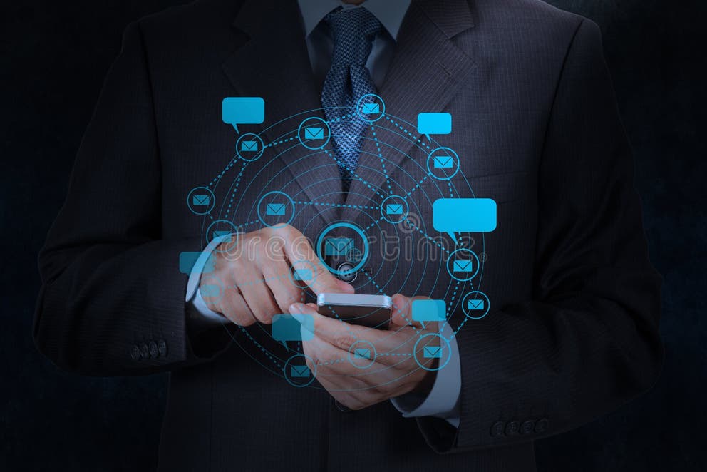 Businessman Hand Use Smart Phone Computer with Email Icon Stock Photo ...
