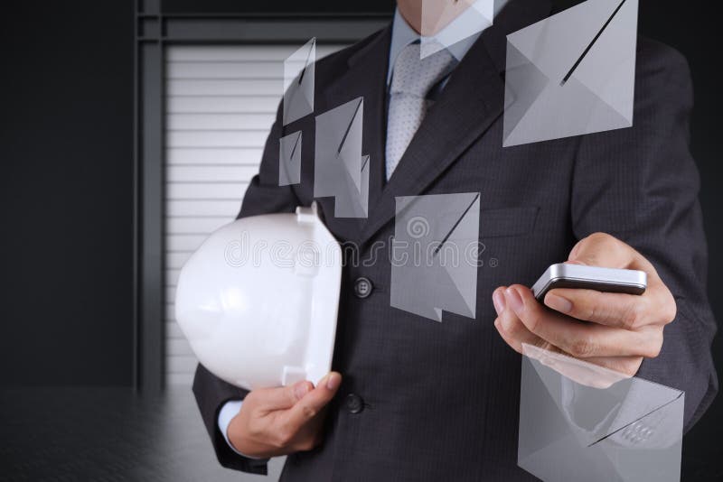 Businessman Hand Use Smart Phone Computer with Email Icon Stock Photo ...