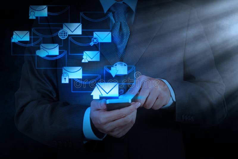 Businessman Hand Use Smart Phone Computer with Email Icon Stock Image ...