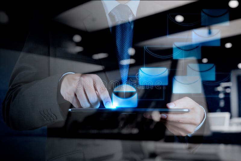 Businessman Hand Use Tablet Computer with Email Stock Photo - Image of ...