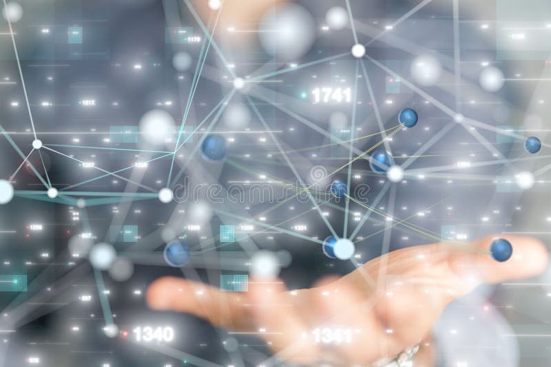 Businessman Hand Using 3D Rendering Globe Network Hologram Stock Image ...