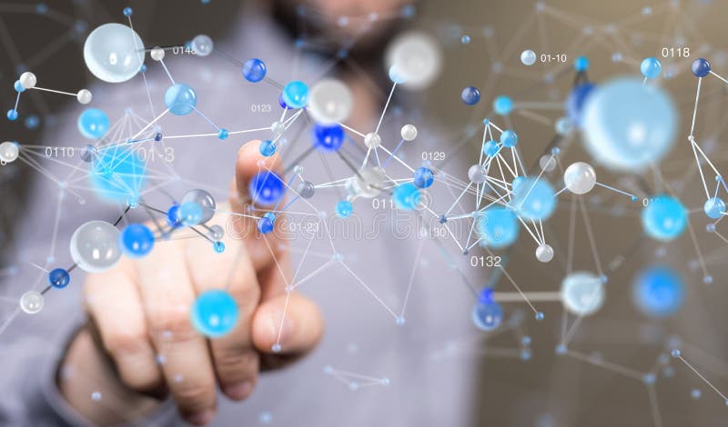 Businessman Hand Using 3D Rendering Globe Network Hologram Stock Image ...