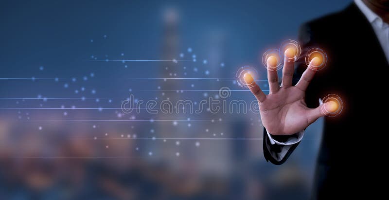 Businessman Hand Using Fingerprint Identification To Access Personal ...