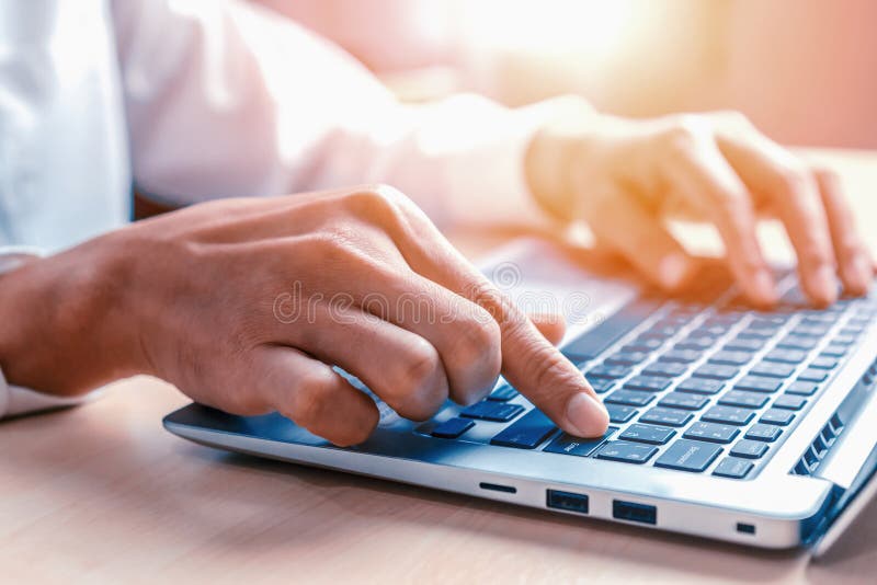 Businessman Hand Using Laptop Computer in Office. Uds Stock Photo ...