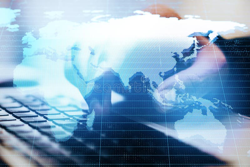 Businessman Hand Using Laptop with Digital Map Stock Photo - Image of ...