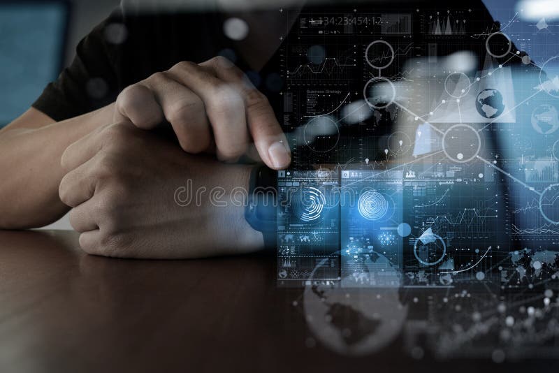 Businessman Hand Using Mobile Phone with Digital Layer Effect Stock ...