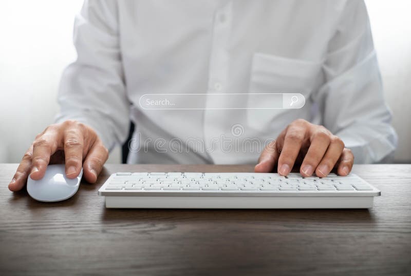 Businessman Hand Using Mouse Computer and Typing Keyboard Device on ...