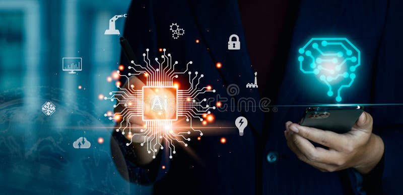 Businessman Hand Using Pen Mouse Pressing Glowing Digital Ai Chip ...