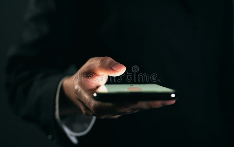 Businessman Hand Using Smartphone and Press Scan Fingerprints Your ...
