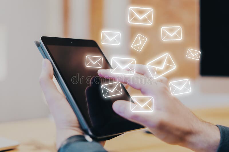 Businessman Hand Using Tablet with Digital Email Icon Stock Photo ...