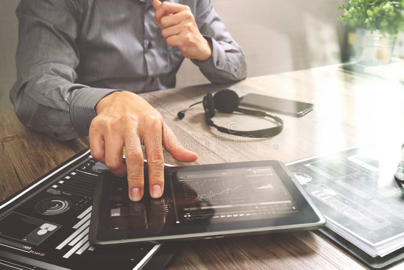 Businessman Hand Using VOIP Headset with Digital Tablet Computer Stock ...