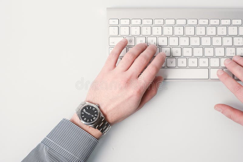 Businessman Hand Working on Computer Keyboard Wearing a Watch Stock ...