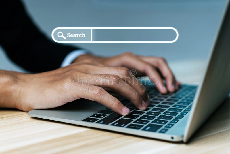 Businessman Hand Working on Mobile Laptop Computer with Virtual Screen ...