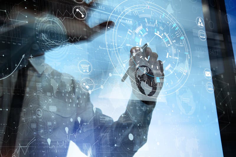 Businessman Hand Working with Modern Technology and Digital Layer ...
