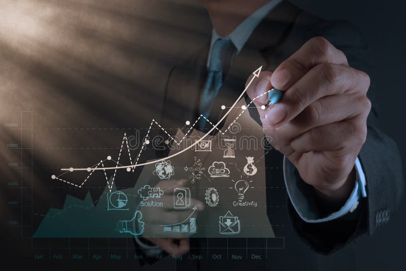 Businessman Hand Working with New Modern Computer and Business S Stock ...