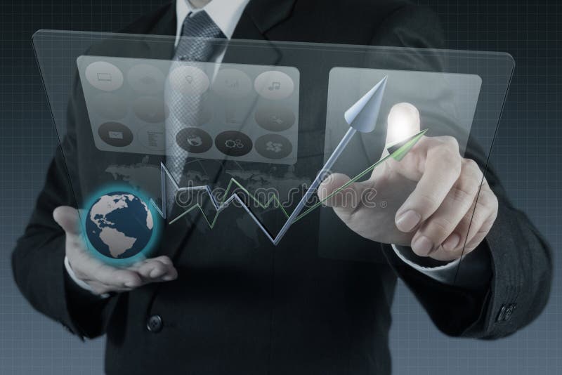 Businessman Hand Working with New Modern Computer and Business S Stock ...