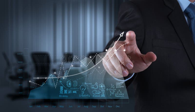 Businessman Hand Working with New Modern Computer and Business S Stock ...