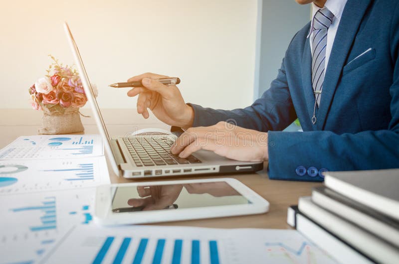 Businessman Hand Working with New Modern Computer and Business S Stock ...