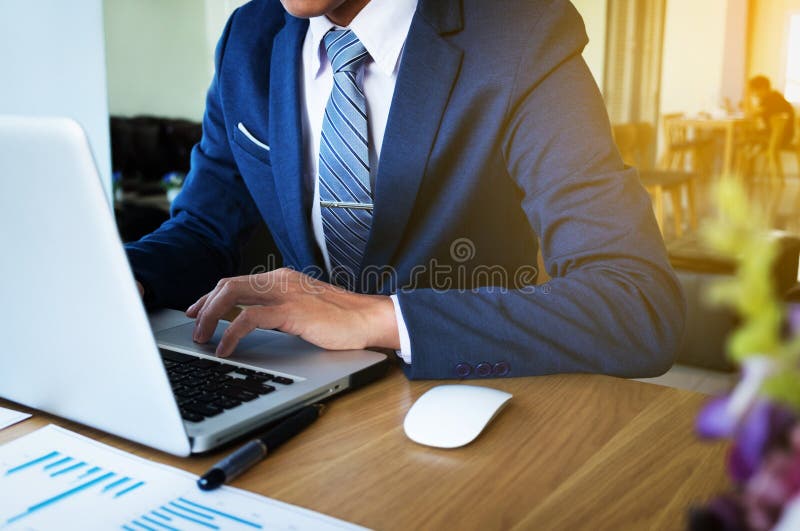 Businessman Hand Working with New Modern Computer and Business S Stock ...