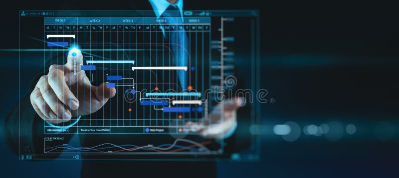 Businessman Hand Working with Touch Screen Stock Image - Image of gantt ...