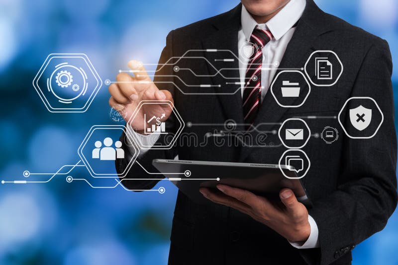 Businessman Hand Working with Virtual Innovation Operations Management ...