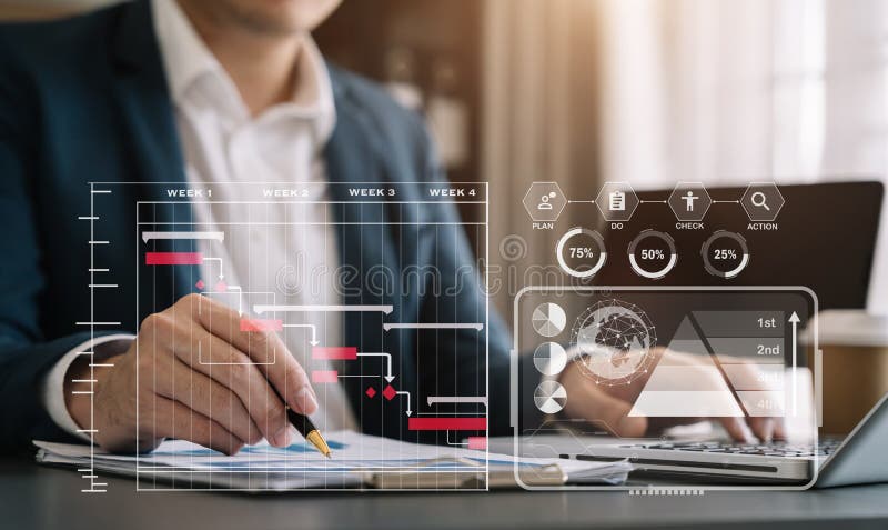 Businessman Hand Working with Virtual Innovation Operations Management ...