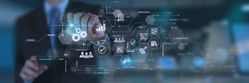 Businessman Hand Working with Virtual Innovation Operations Management ...