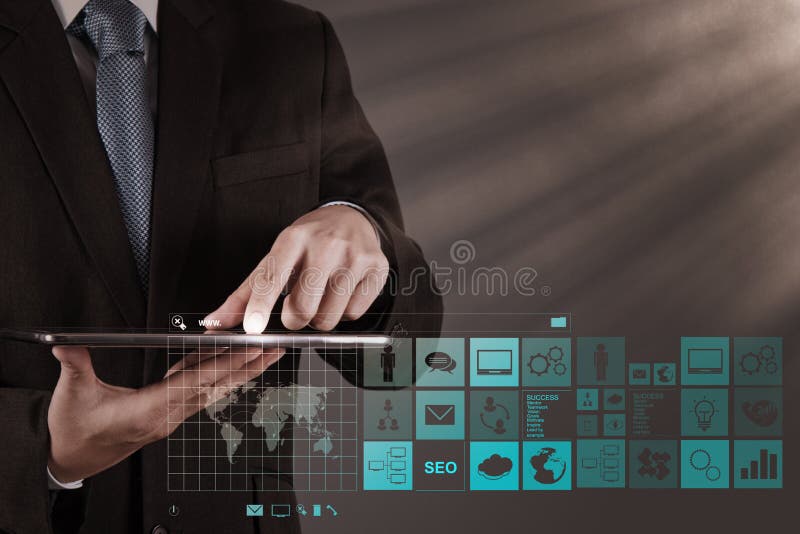 Businessman Hand Working with New Modern Computer and Business S Stock ...