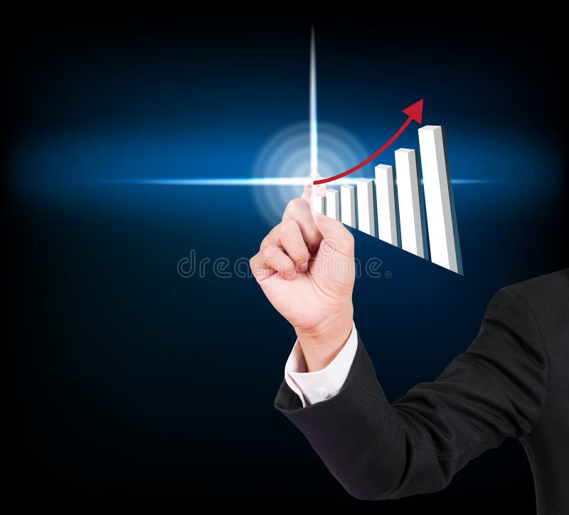 Businessman Hand Writing a Business Graph on a Touch Screen Interface ...
